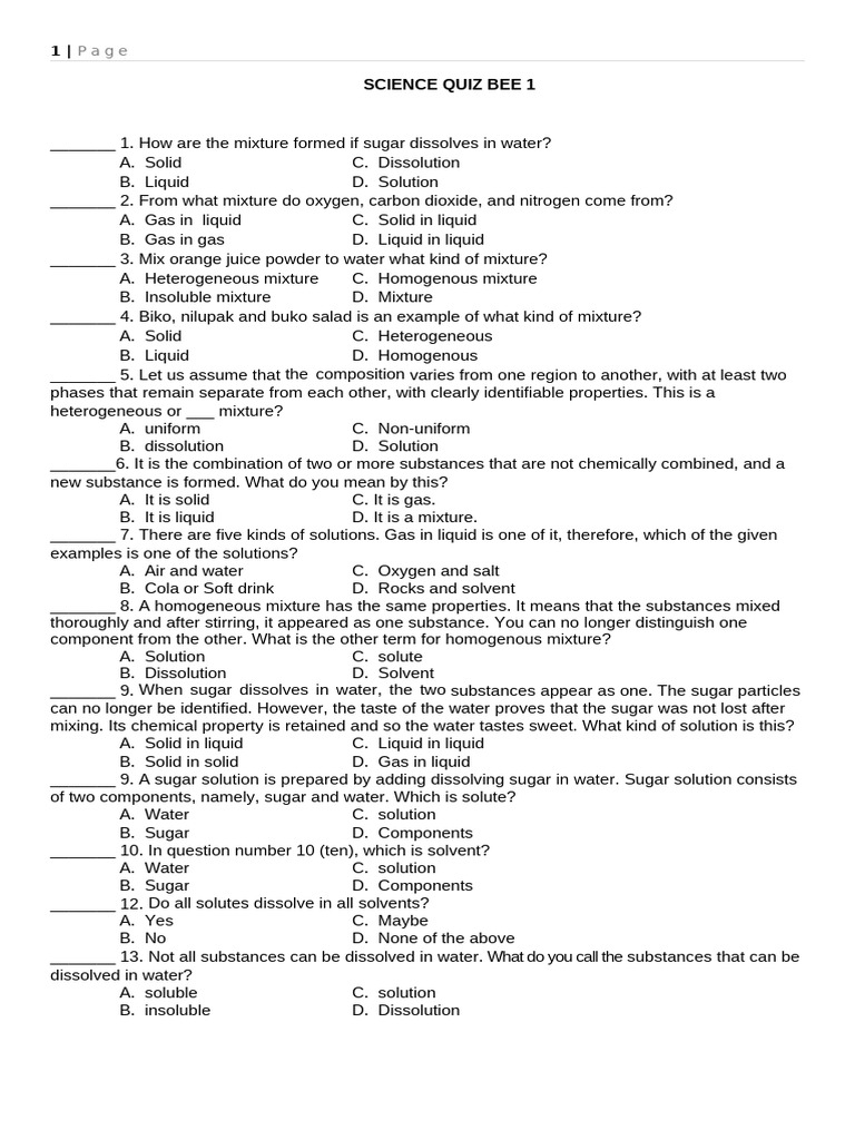 Science Quiz Bee Reviewer | PDF