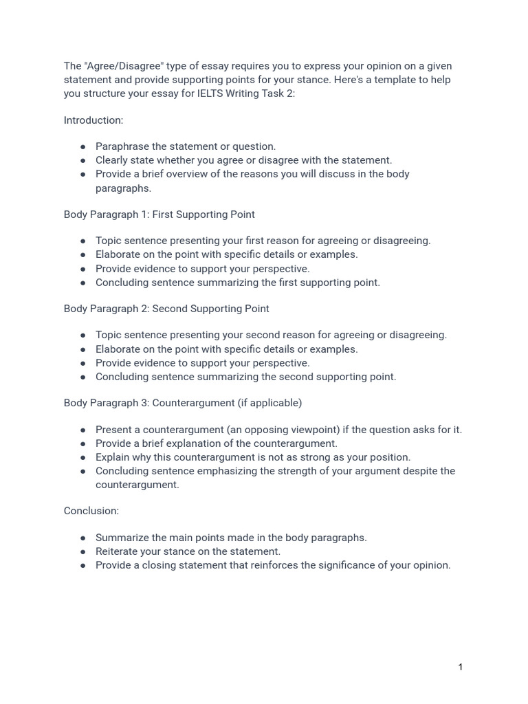 ESSAY TEMPLATE - Agree - Disagree | PDF