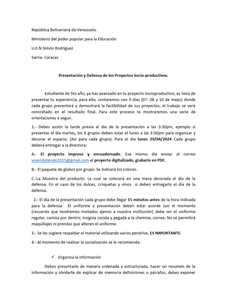 Orientaciones para La Defensa Del Proyecto 23 24 | PDF