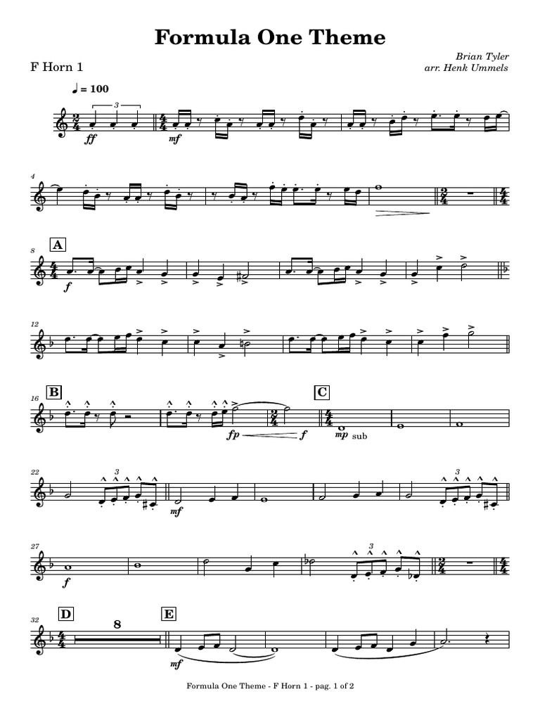 Formula One Theme - Horn F 1 | PDF