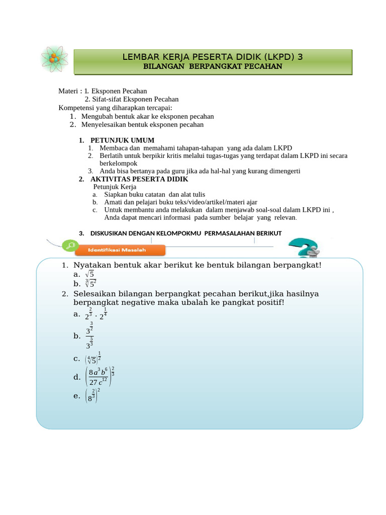 LKPD 3 Bilangan Berpangkat Pecahan | PDF
