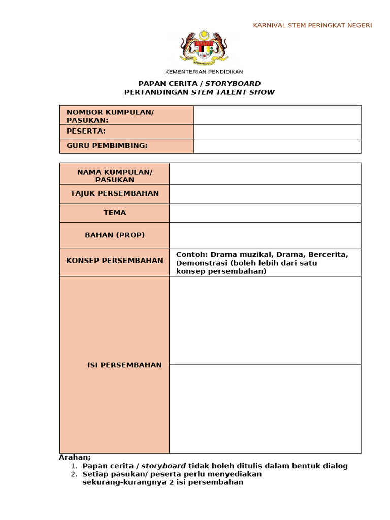 Borang Papan Cerita (Story Board) Dan Isytihar Bahan Stem Talent Show | PDF