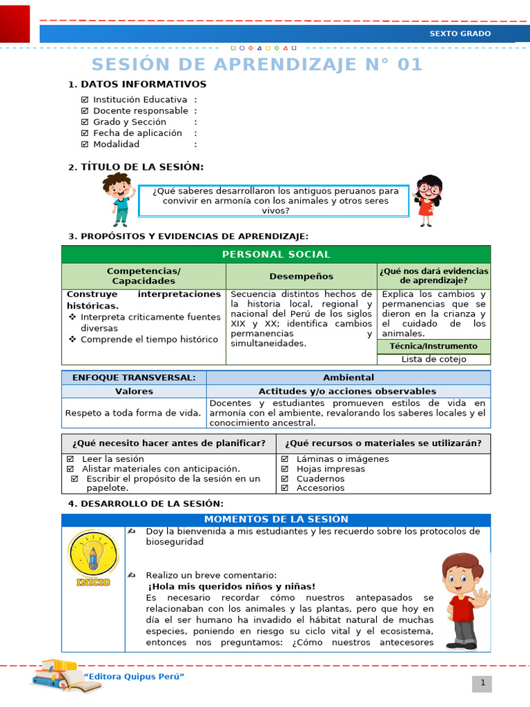 SEXTO - SET - 2. - Parte 1 - Sesiones de Aprendizaje - Experiencia de Aprendizaje VII - Editora ...