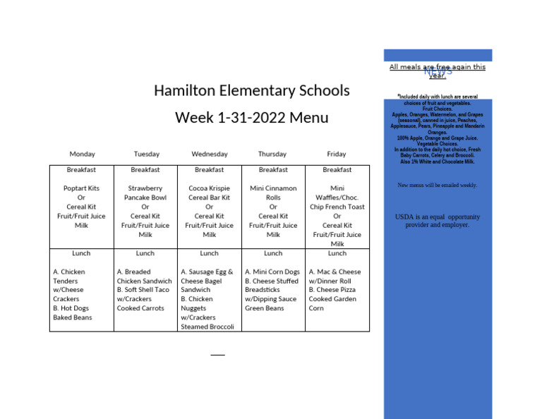 Elementary Menu 01-31-2022-1 | PDF