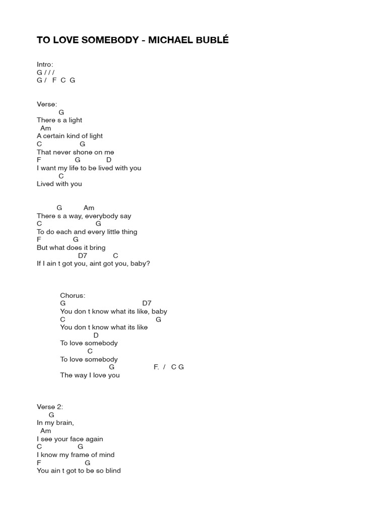 TO LOVE SOMEBODY - Michael Buble | PDF