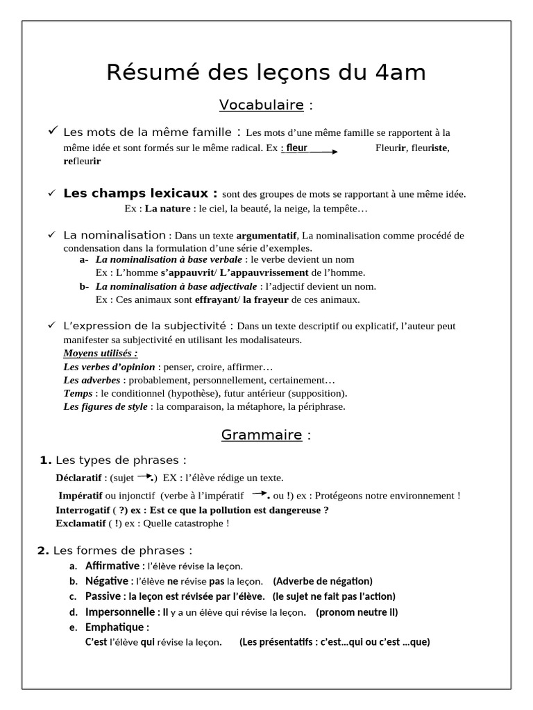 Résumé Des Leçons Du 4am Par M Achour | PDF