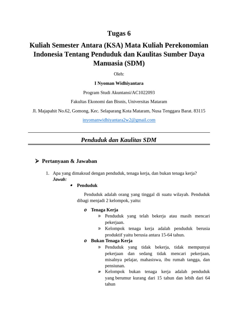 I Nyoman Widhiyantara (A1C022093) - Tugas 6 KSA Perekonomian Indonesia Tentang Penduduk Dan ...