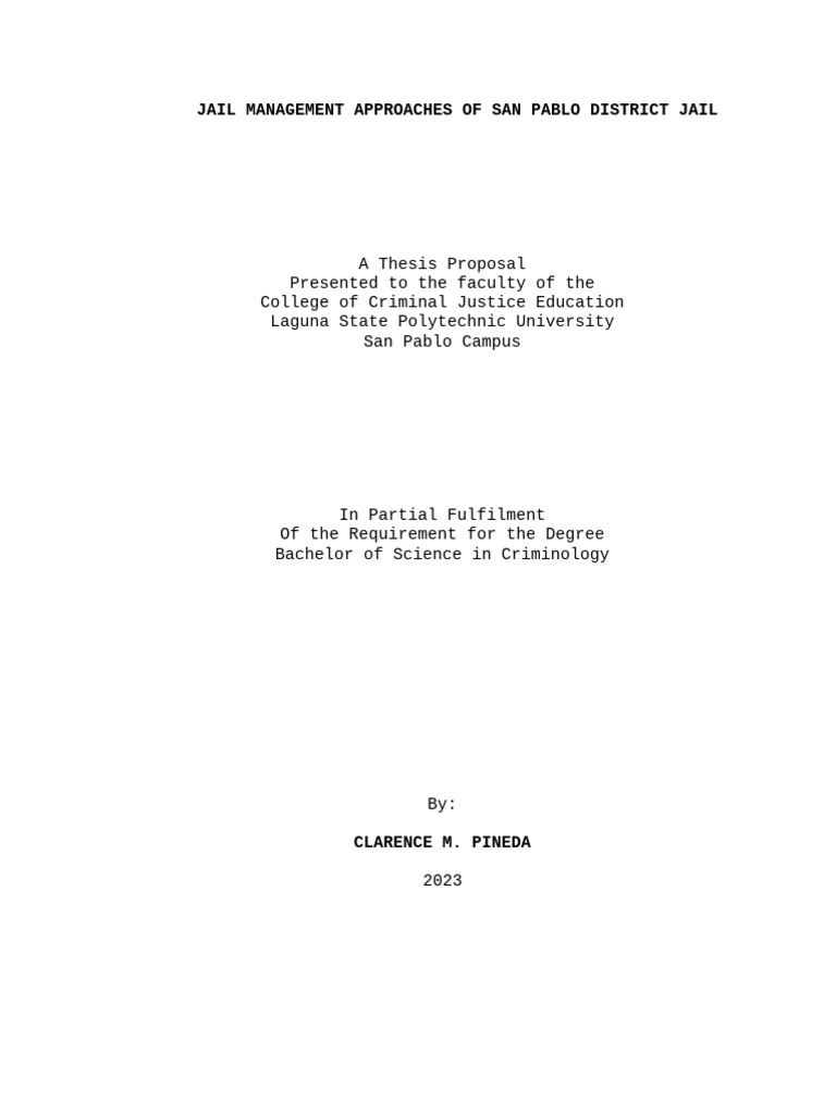 JAIL MANAGEMENT APPROACHES OF SAN PABLO DISTRICT JAIL | PDF