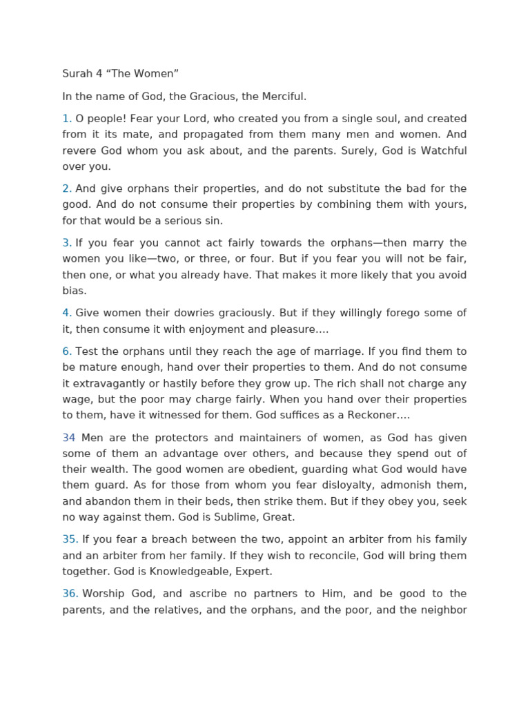 Surah 4 The Women Excerpts | PDF | Angel | Prophets And Messengers In Islam