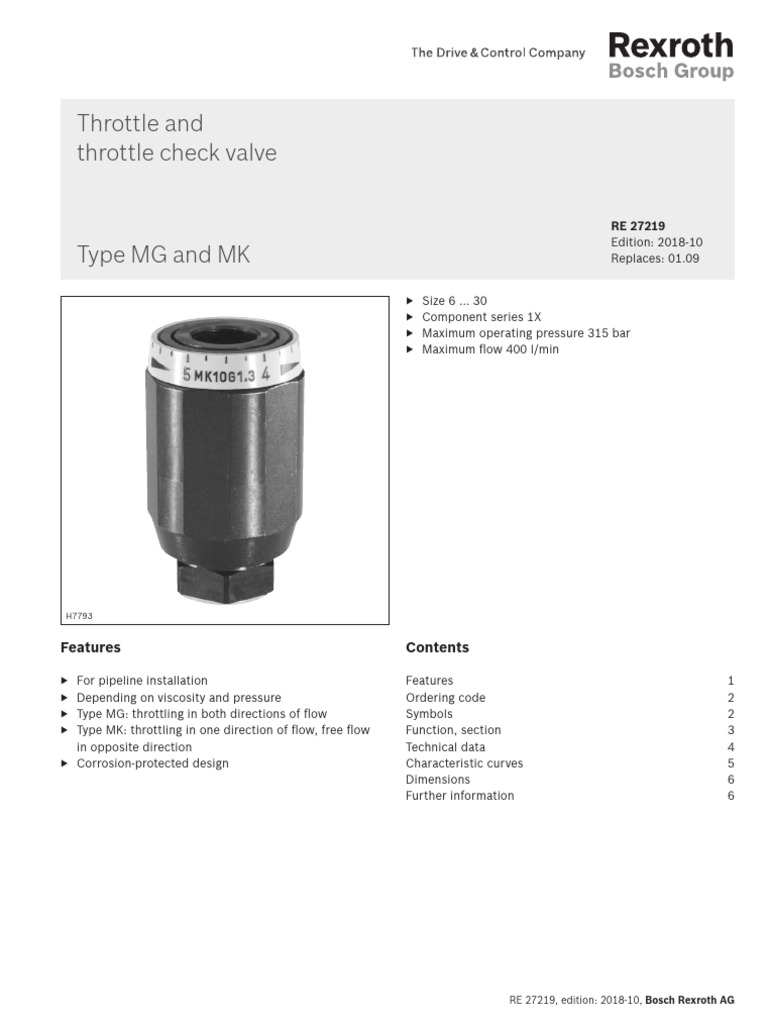 Throttle Check Valve - Rexroth - MK15G1X - USV | PDF
