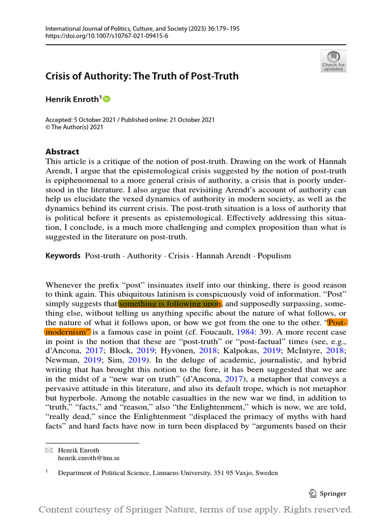 Crisis of Authority The Truth of Post-Truth | PDF