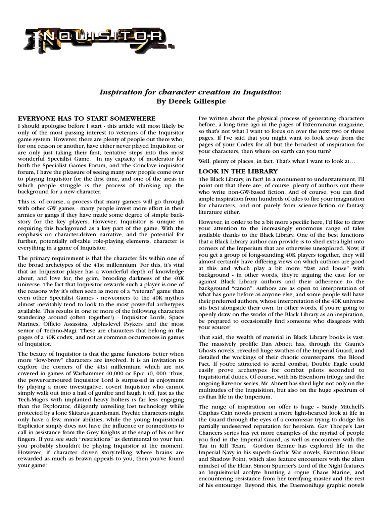 Inquisitor Summoning The Muse | PDF