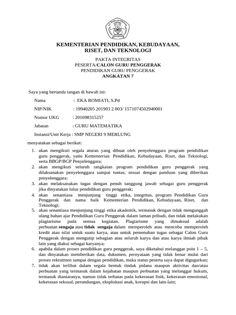 Pakta Integritas CGP A7 - v2 | PDF