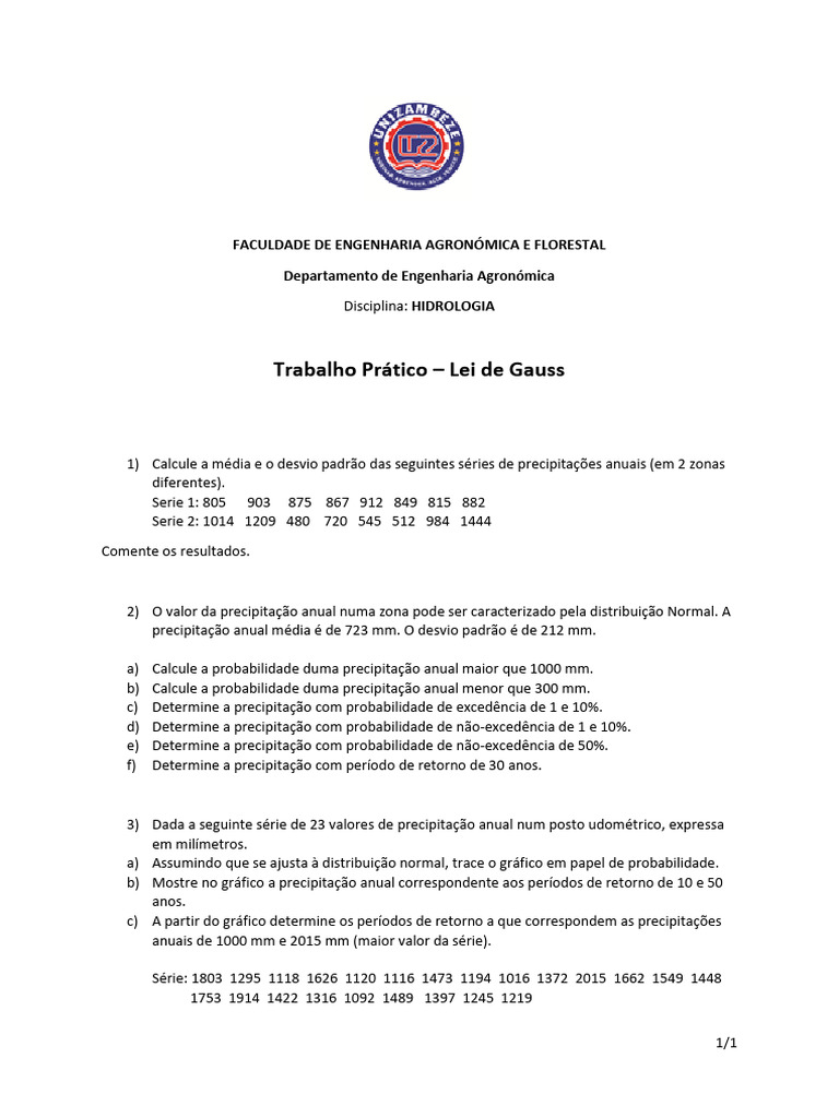 trabalho pratico - lei de Gauss 2024 | PDF trabalho pratico - lei de Gauss 2024 | PDF