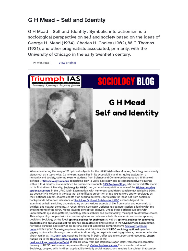 G H Mead - Self and Identity | PDF