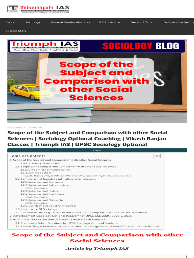 Scope of The Subject and Comparison With Other Social Sciences | PDF