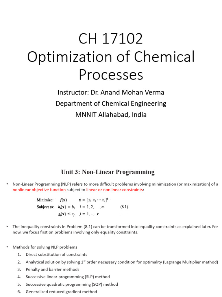 Opt Class CH17102 - Unit 3 - NLP | PDF | Mathematical Optimization | Teaching Methods & Materials