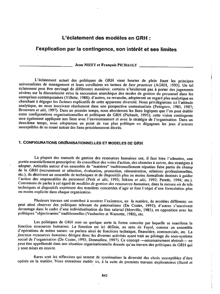 Nizet-Pichault L'eclatement Des Modeles RH | PDF