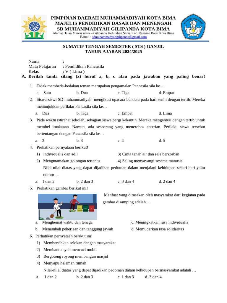 Soal STS 1 PPKN Kelas 5 | PDF