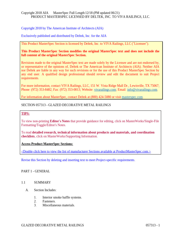 VIVA SMOKE BAFFLE GLASS System Specifications | PDF