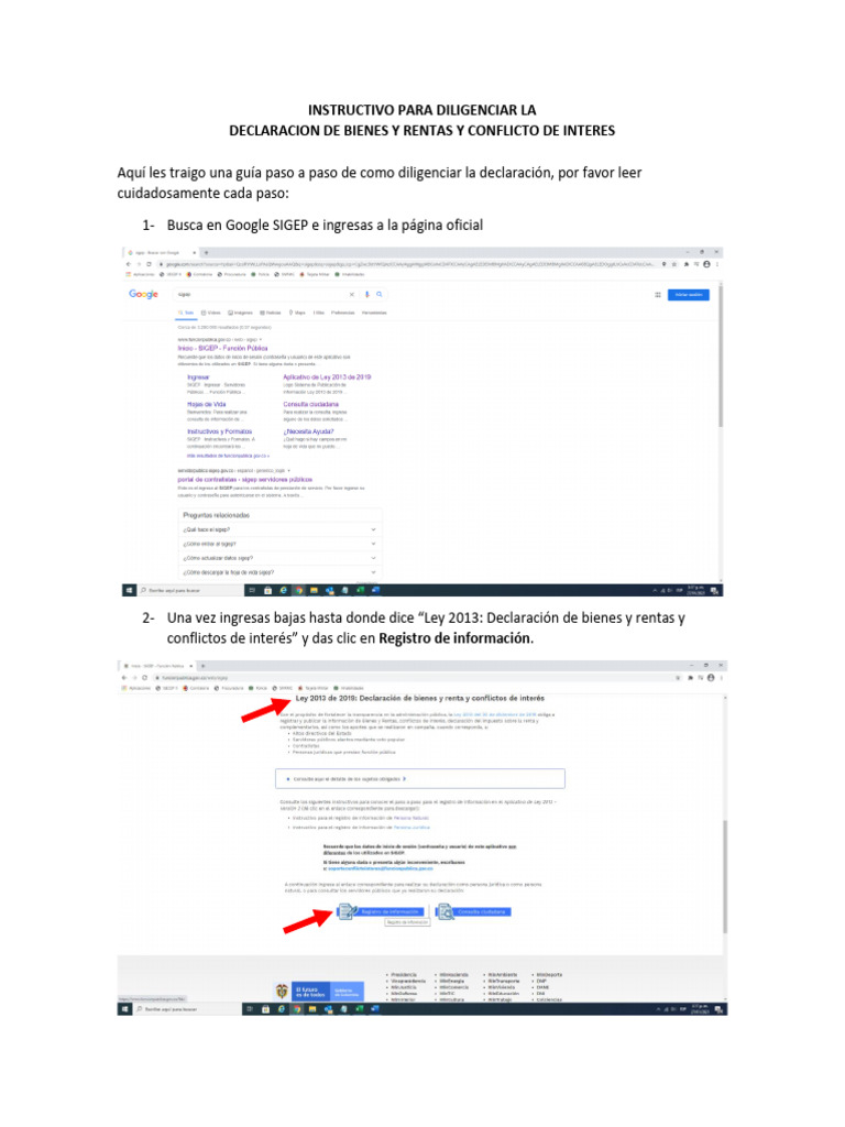 INSTRUCTIVO PARA DILIGENCIAR LA Declaracion | PDF