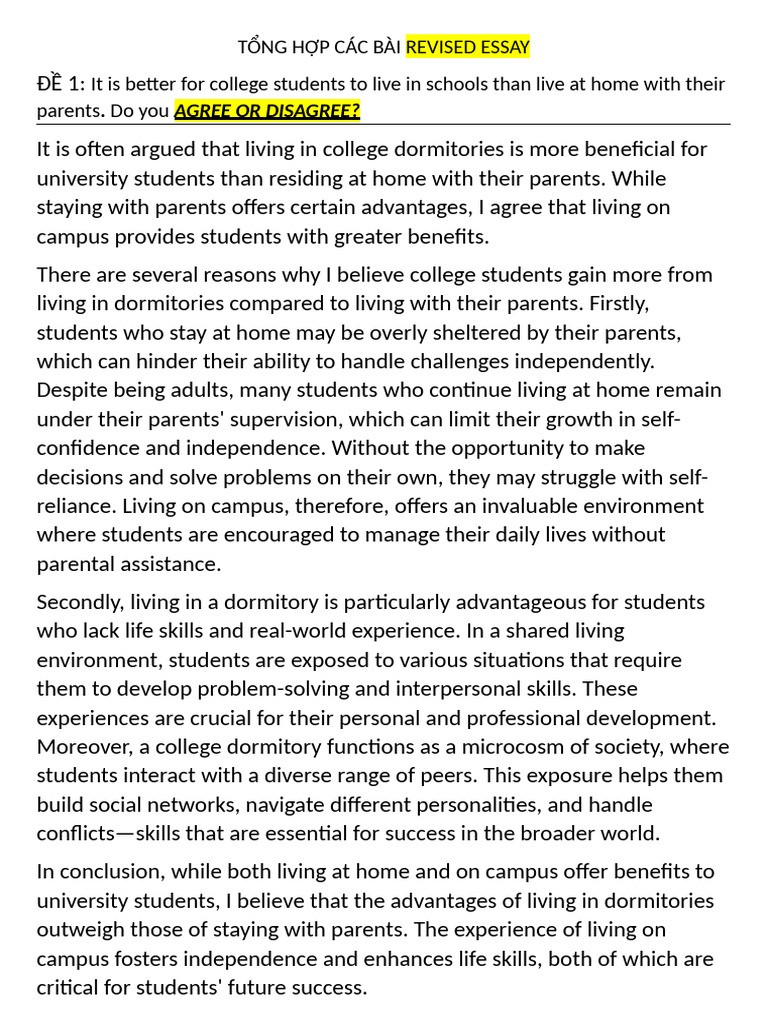 T NG H P Các Bài Revised Essay | PDF