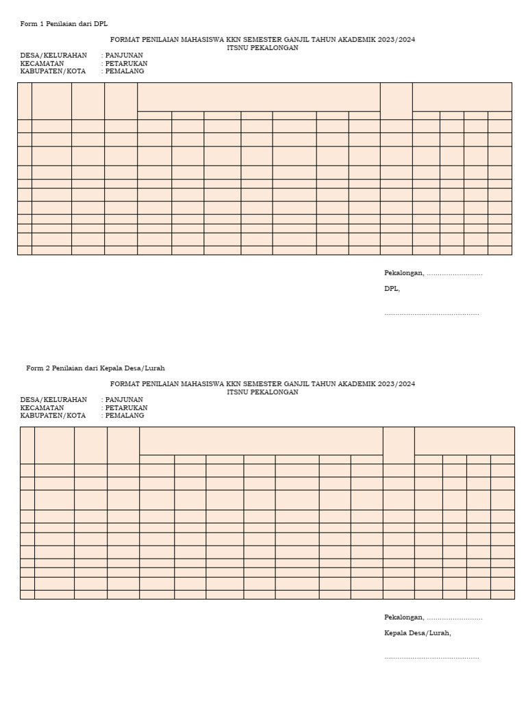 Form Penilaian KKN TIM 20 | PDF