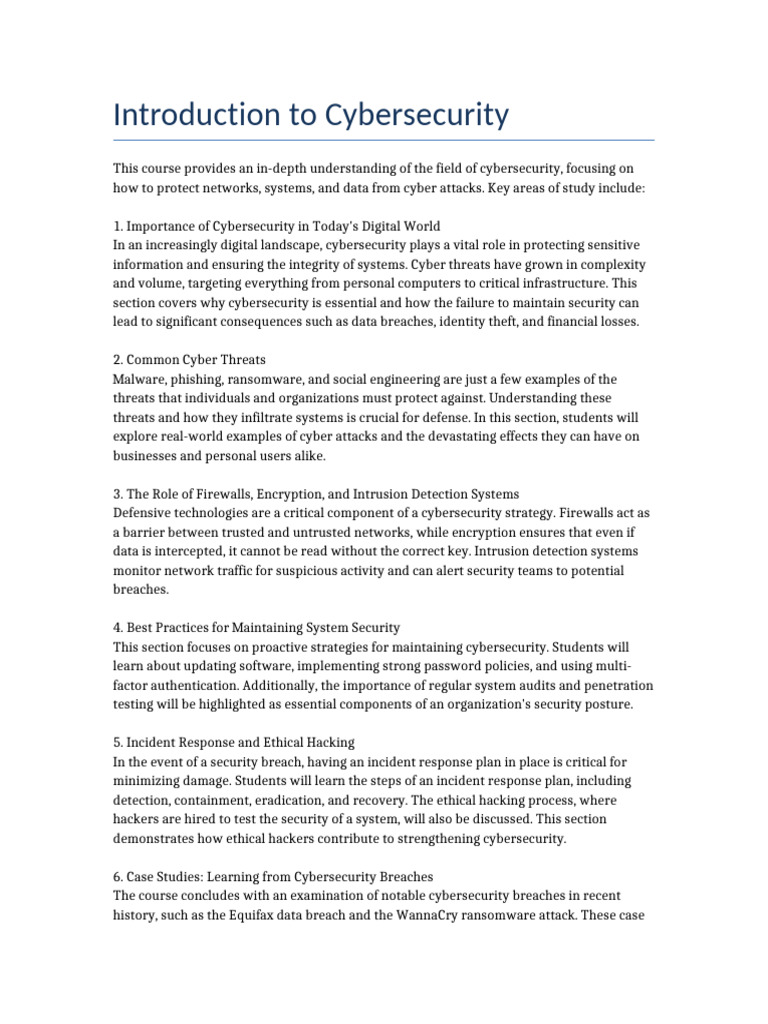 Introduction to Cybersecurity (2) | PDF