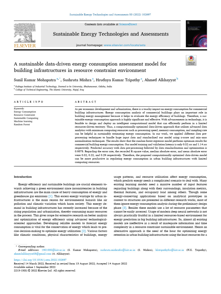 2022 A Sustainable Data-Driven Energy Consumption Assessment Model For ... 2022 A Sustainable Data-Driven Energy Consumption Assessment Model For ...