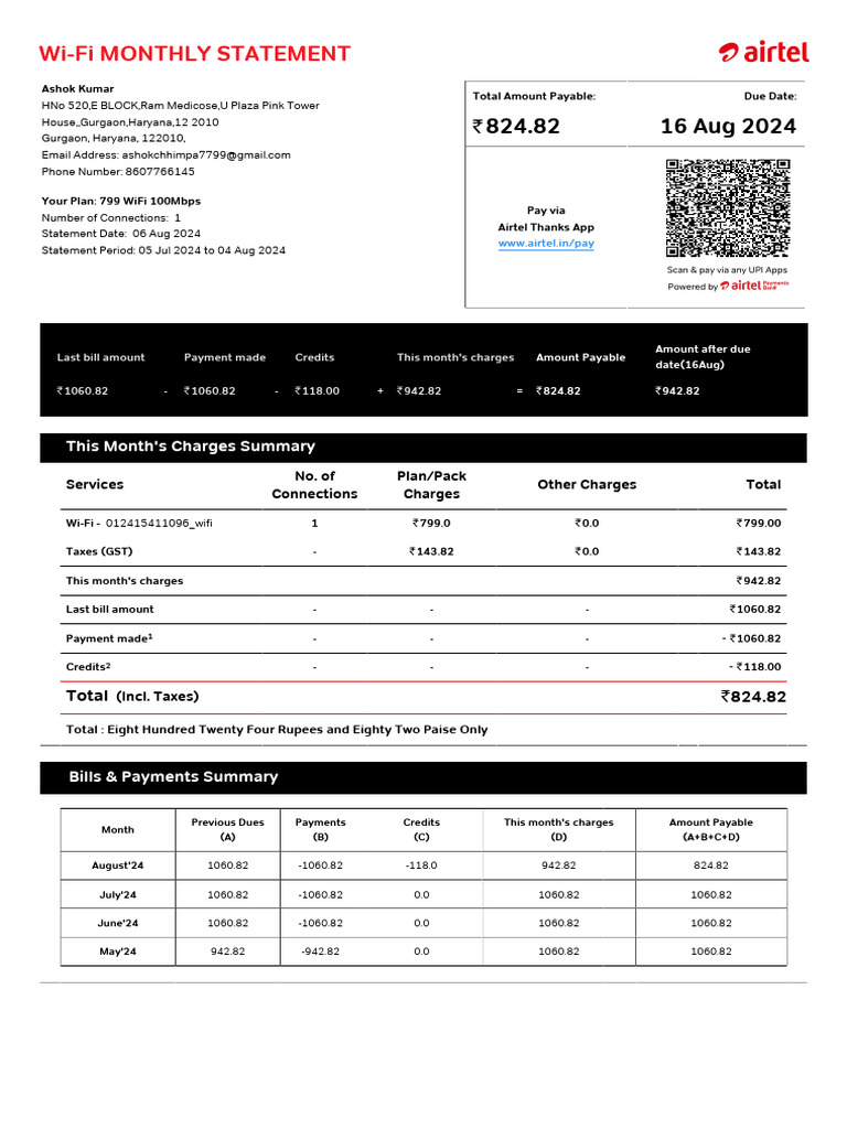 Wifi Bill Jul 24 | PDF