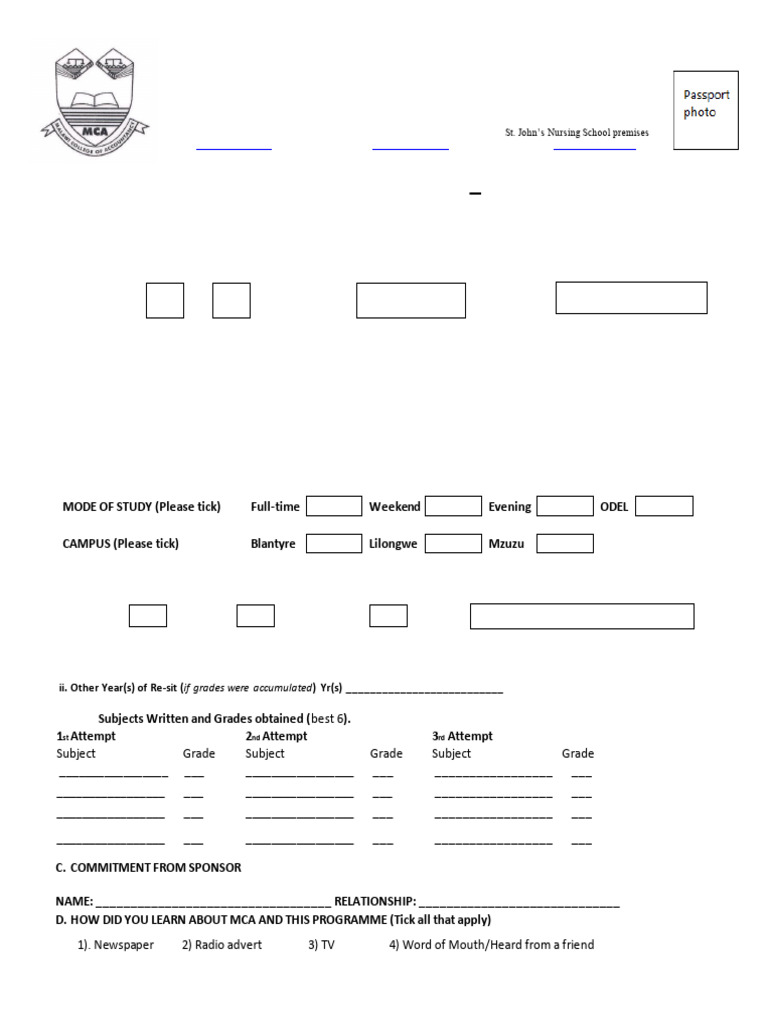 Generic Entry Application Form 2024-2025 | PDF