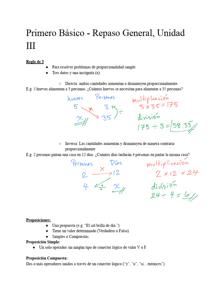 Primero Básico - Repaso General, Unidad III | PDF