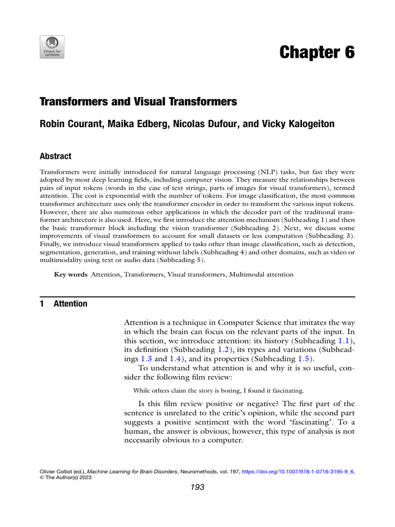 Transformers and Visual Transformers | PDF