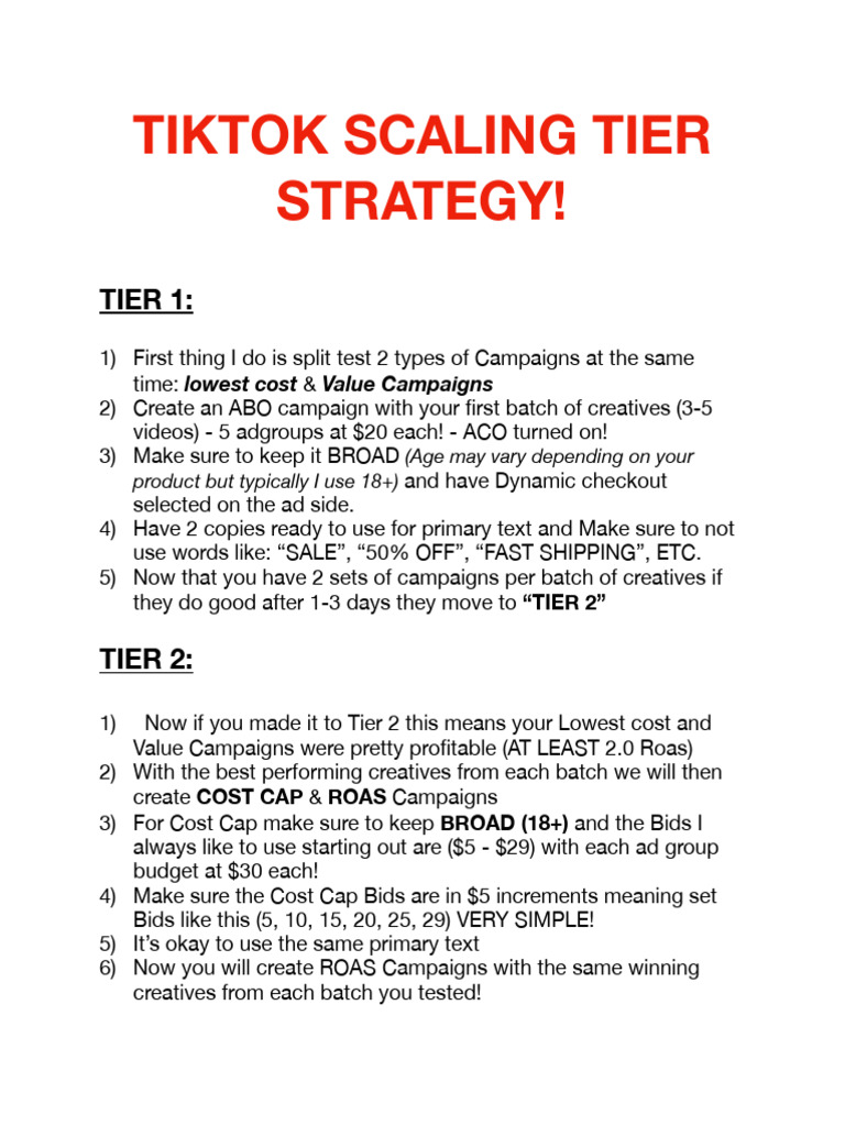 Tiktok Scaling Tier Strategy | PDF