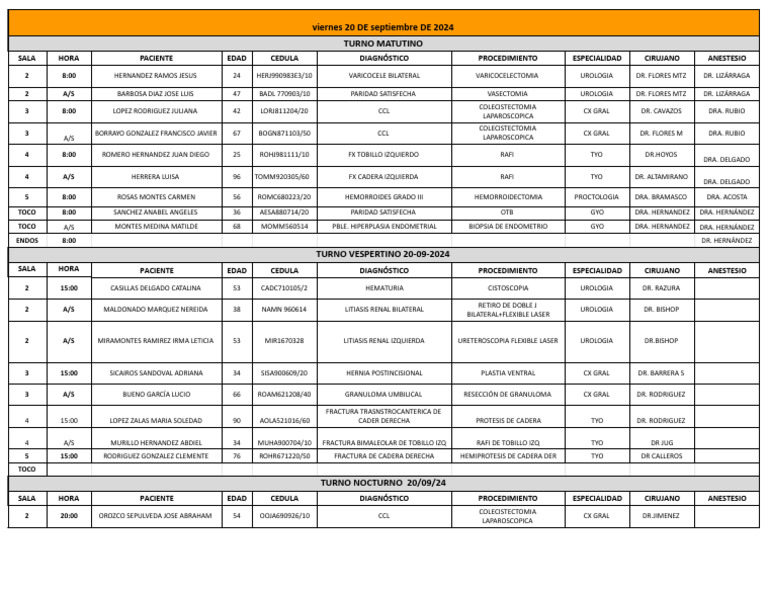 PROGRAMACION QUIRURGICA 2024 - 16-22SEP 2024 | PDF