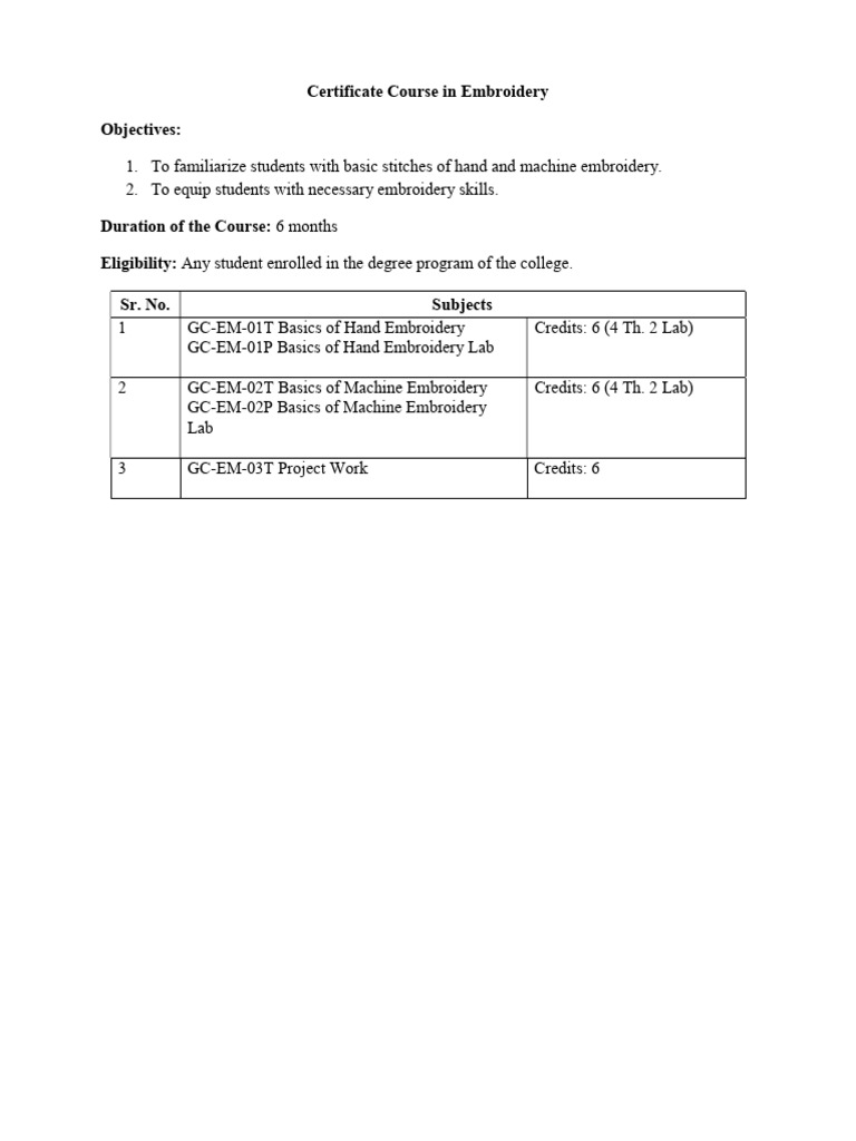 Certificate Course in Embroidery | PDF