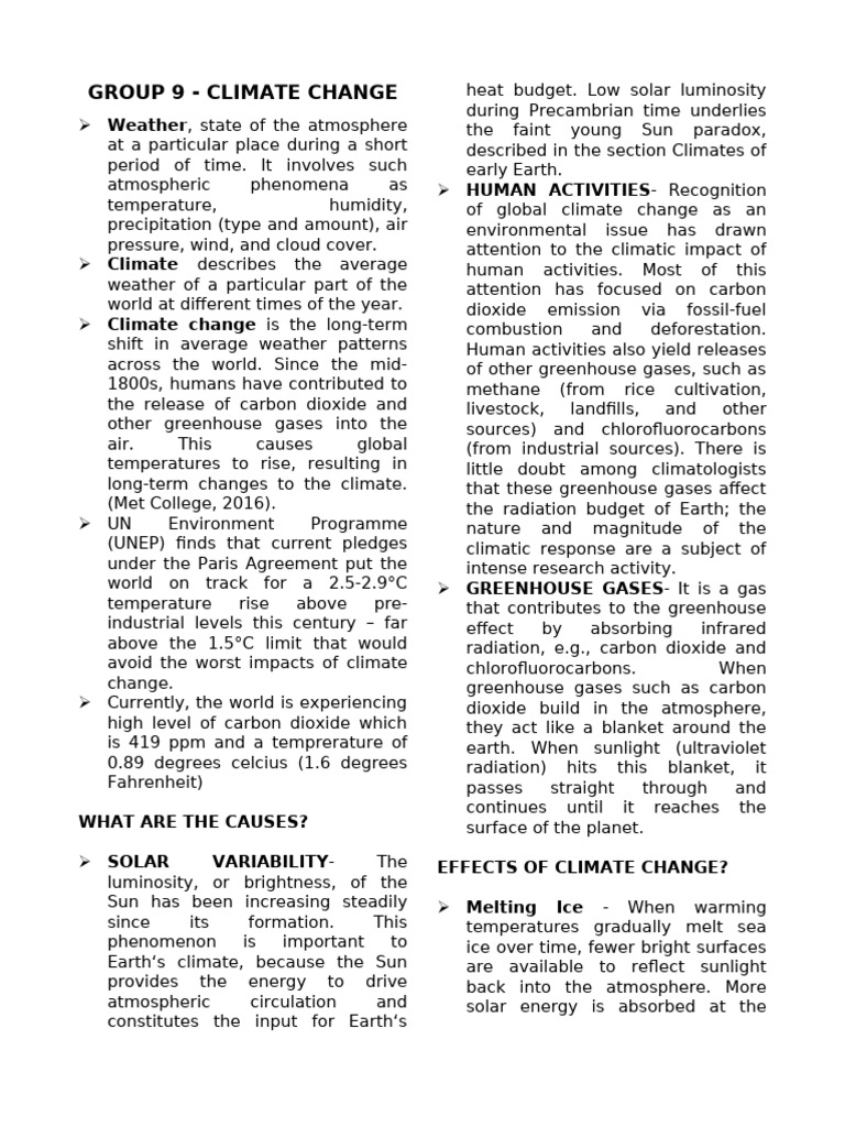 SS1D - (Climate Change Handout) | PDF | Climate Change | Science ...