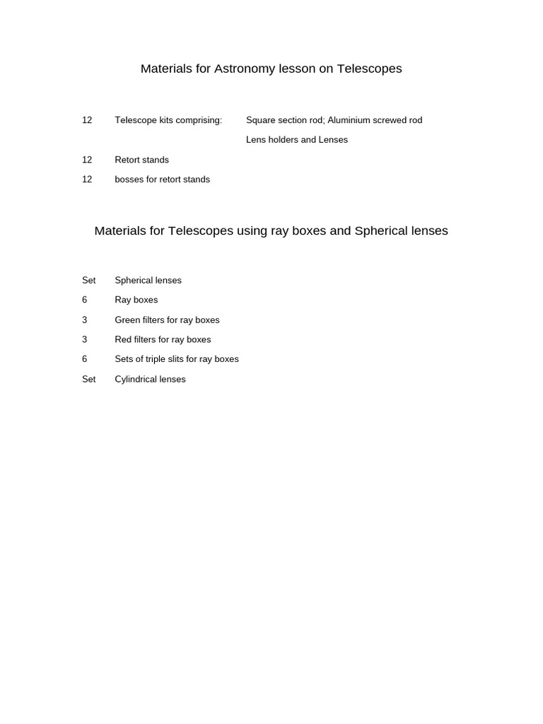 Materials for Astronomy Lesson on Telescopes | PDF