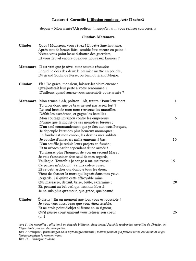 Lecture 4 Texte Corneille Lillusion Comique | PDF