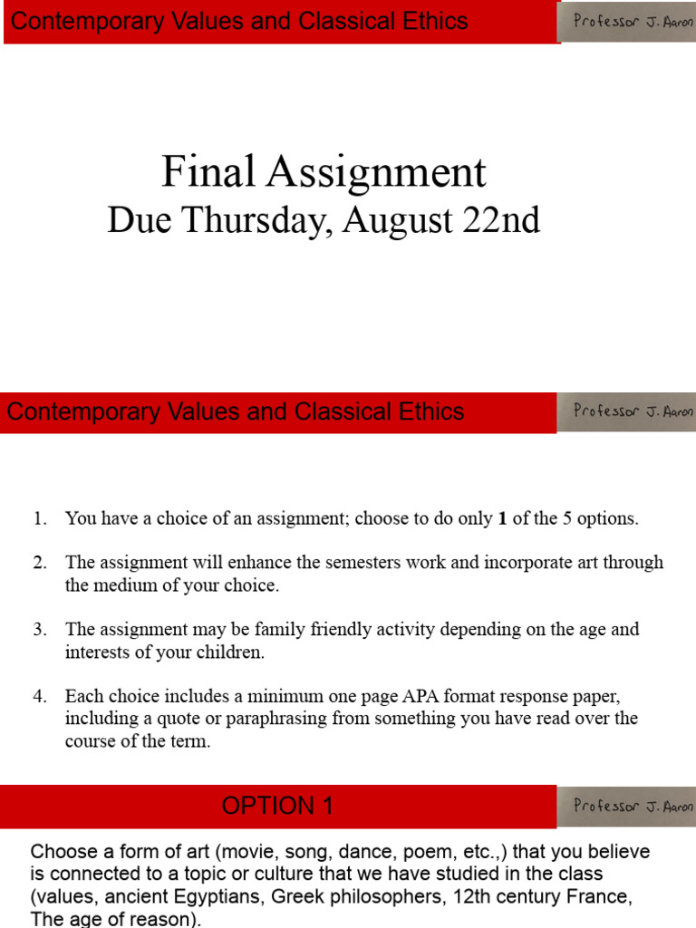 Final Assignment Contemporary Values and Classical Ethics | PDF