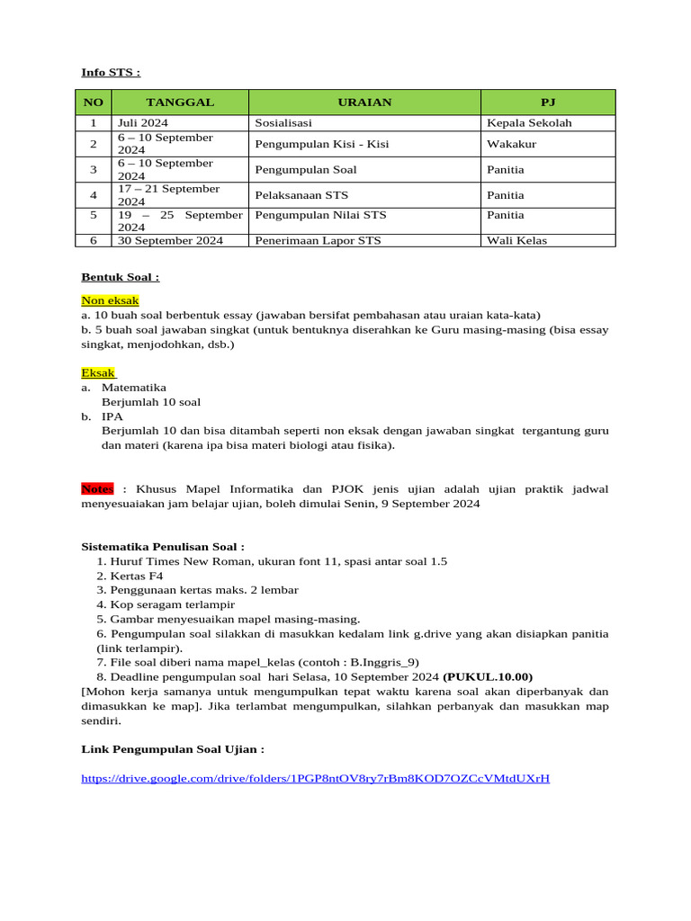 Info STS Ganjil 2024 | PDF