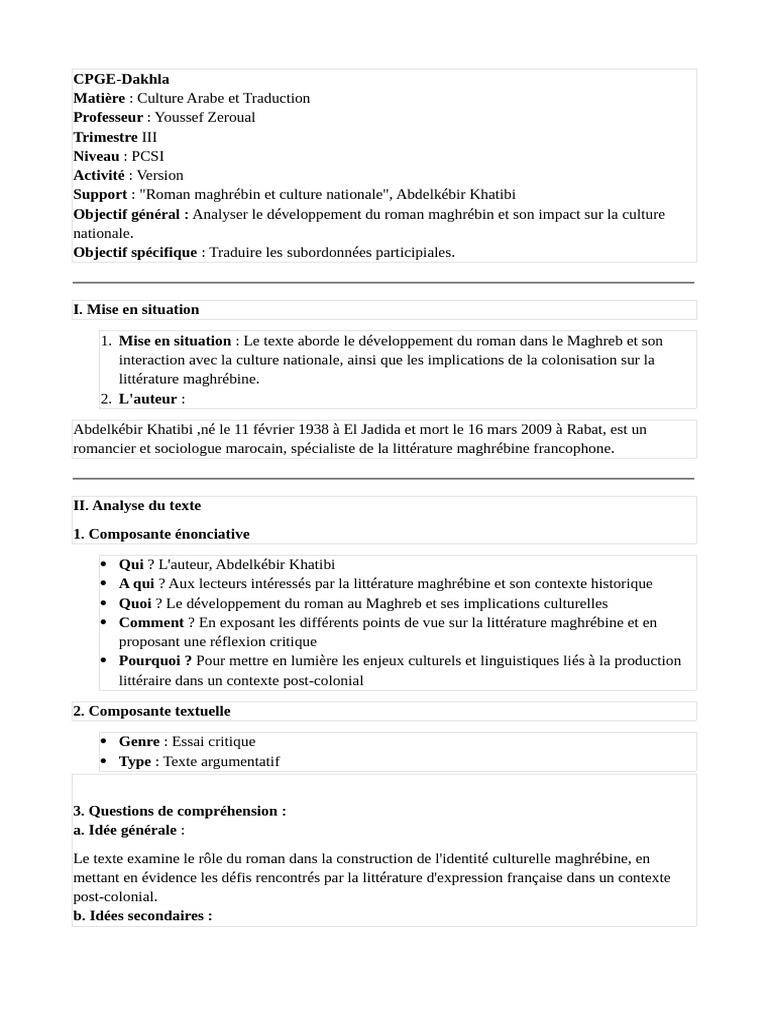 5 - Khatibi - Roman - Maghrã© Bin 2 | PDF