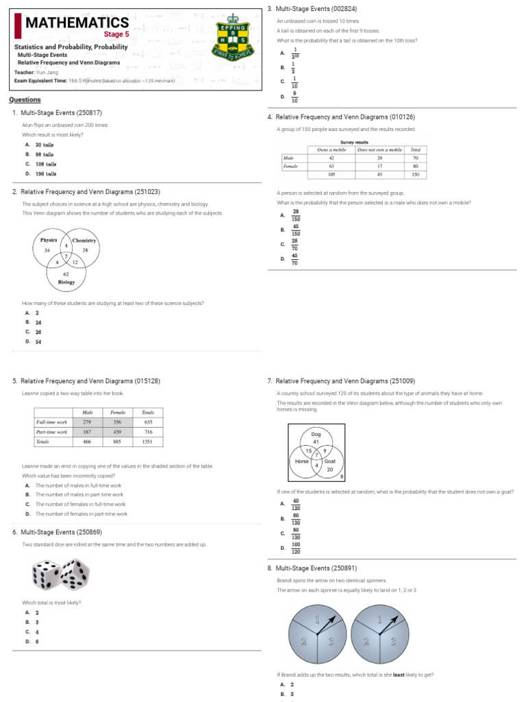 2. Probability Practice Paper | PDF | Probability | Dice