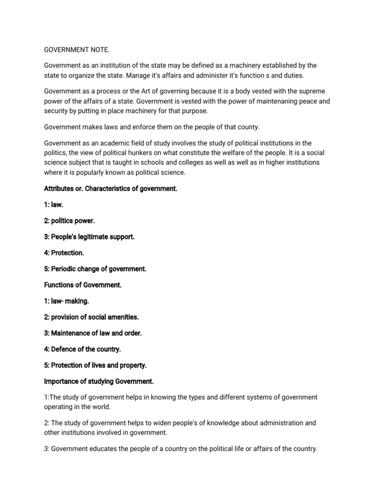 Govt Lesson Note One | PDF