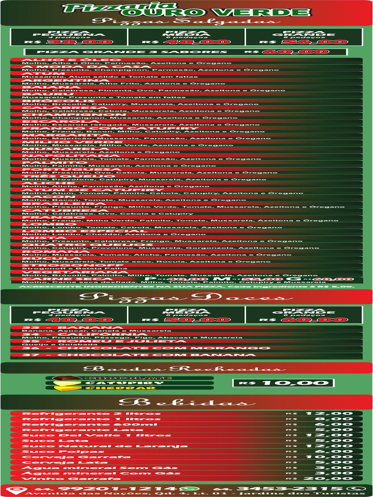 Pizzaria Ouro Verde (Cardápio) | PDF