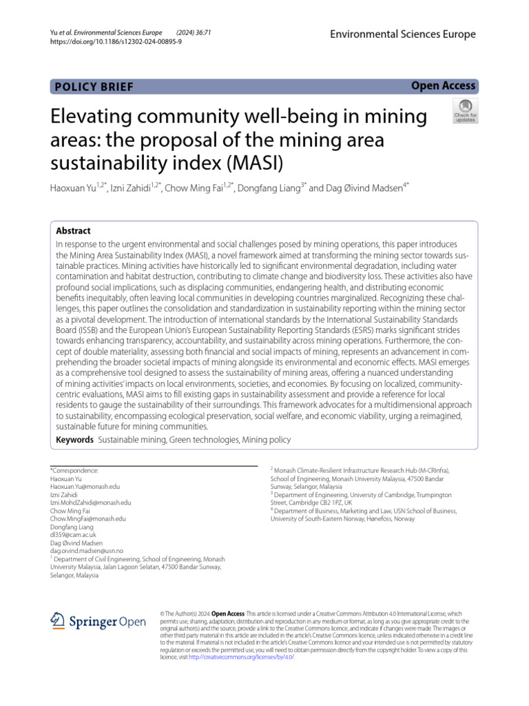 Elevating Community Well-Being in Mining Areas: The Proposal of The ...