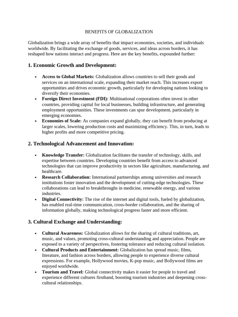 Benefits of Globalization | PDF