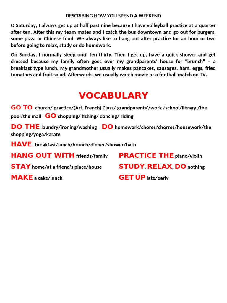 6 - Describing How You Spend A Weekend + Routine | PDF