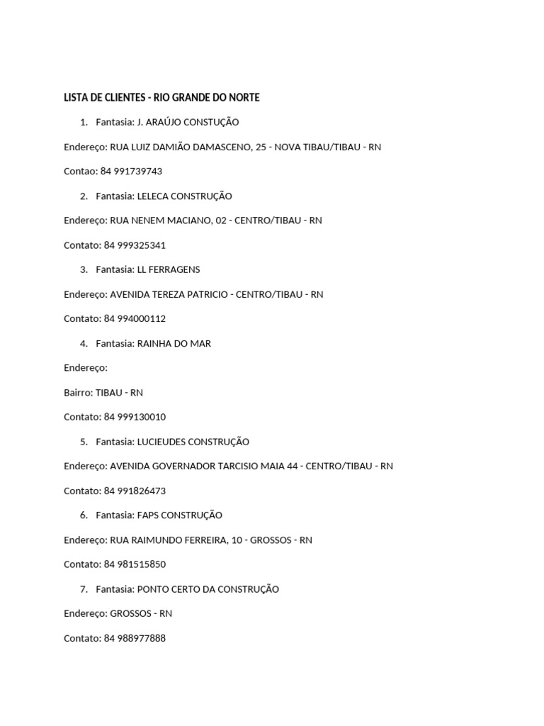 Lista de Clientes RN | PDF | Negocios