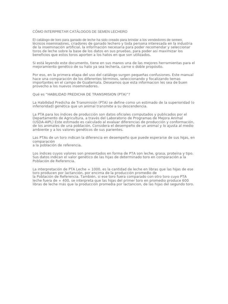 Cómo Interpretar Catálogos de Semen Lechero | PDF